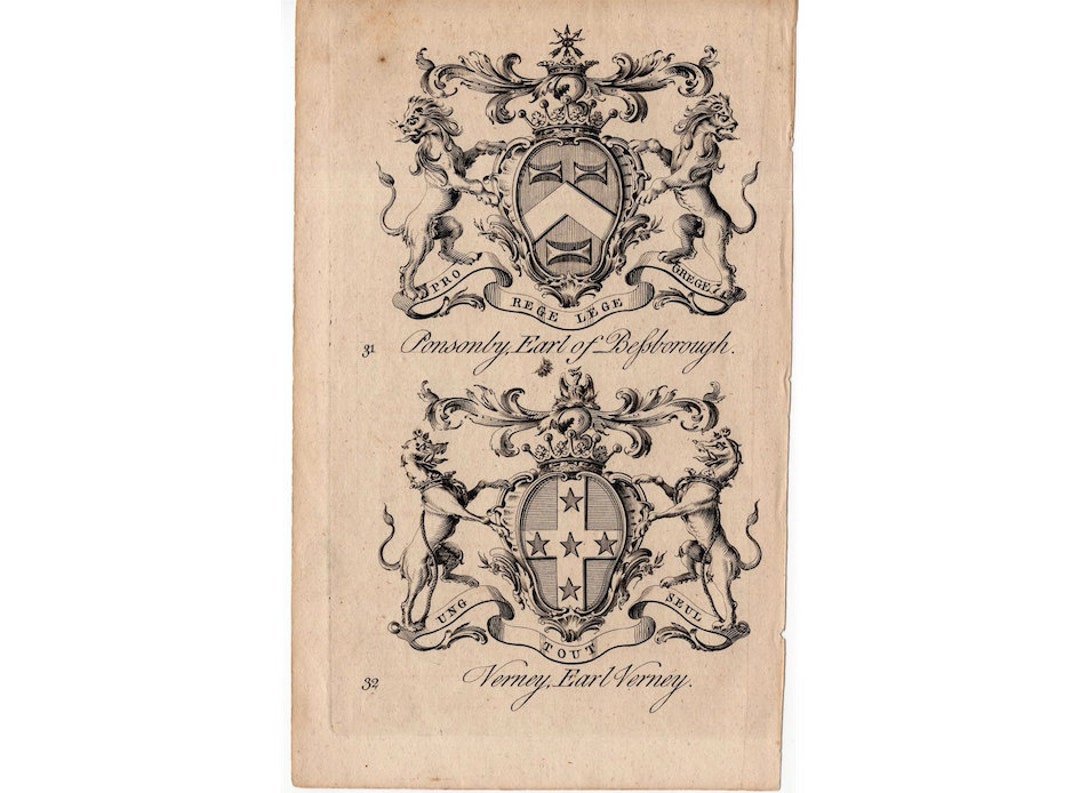 1754 CRESTS ANTIQUE ENGRAVING - Peerage of Ireland - Original Antique ...