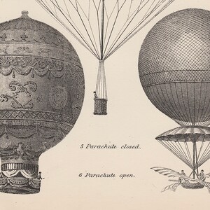 C. 1880 HOT AIR BALLOONS Lithograph • Original Antique Print ...