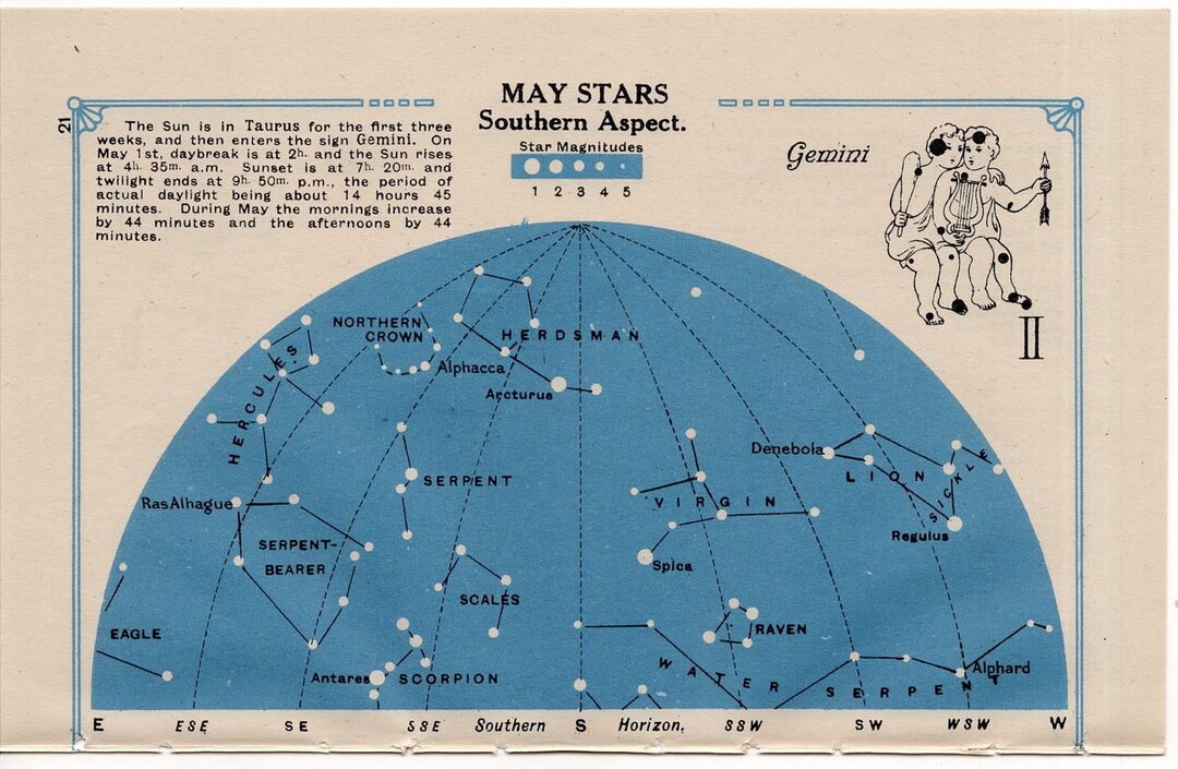 1920 GEMINI Star Chart Original Vintage Celestial Astronomy Lithograph ...