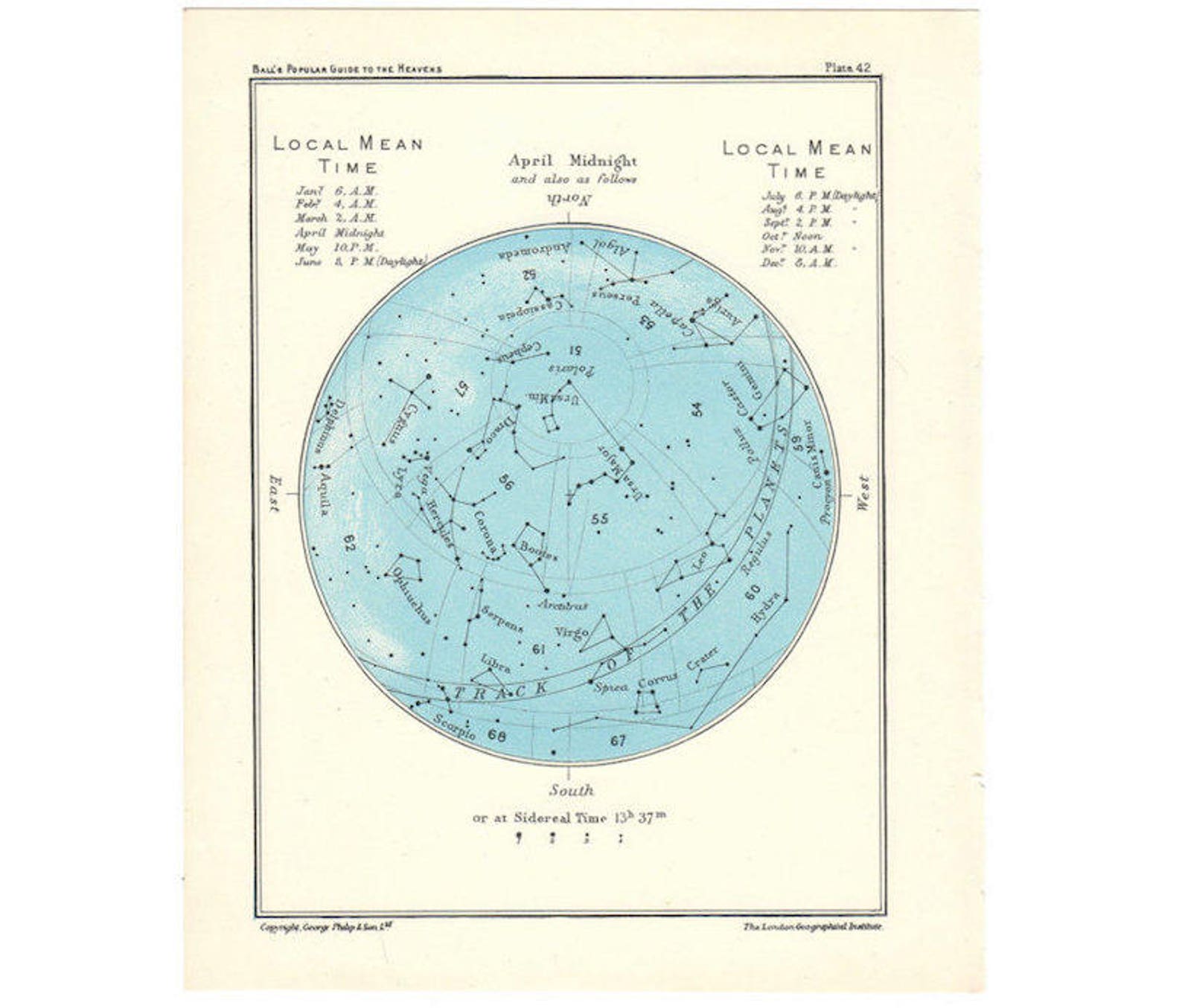 C. 1955 MARCH or APRIL Star Map Original Vintage Print | Etsy