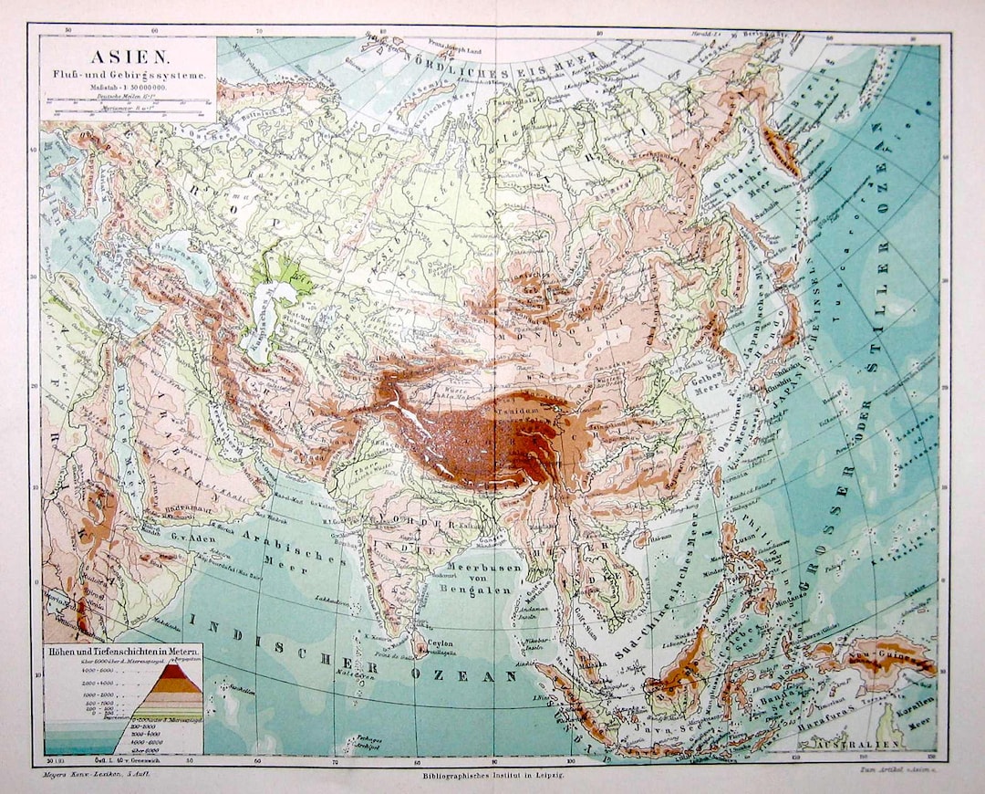 1894 ASIA MAP - Original Antique Map Print No. B - Etsy