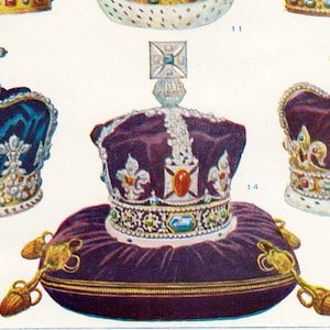 C. 1920's CROWNS of BRITISH MONARCHS Lithograph • Original Antique ...