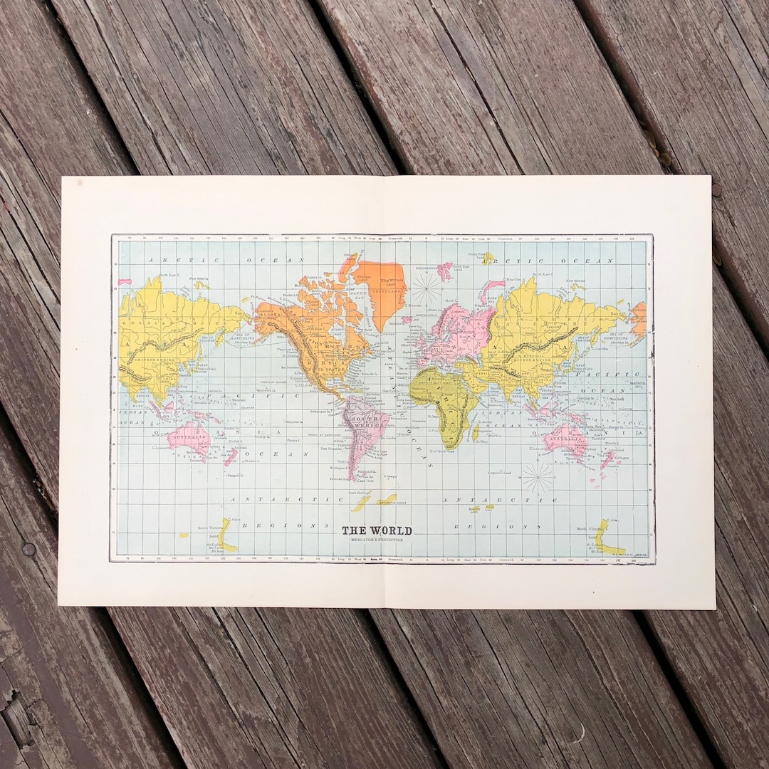 C. 1910 WORLD MAP • Original Antique Map • Original Antique Print • Map ...