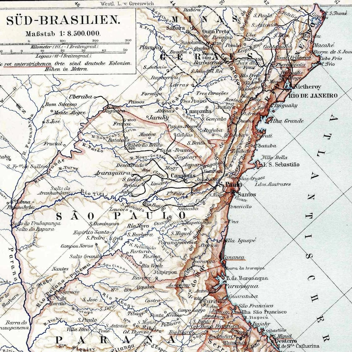 1894 ANTIQUE BRAZIL MAP Original Antique Lithograph South - Etsy