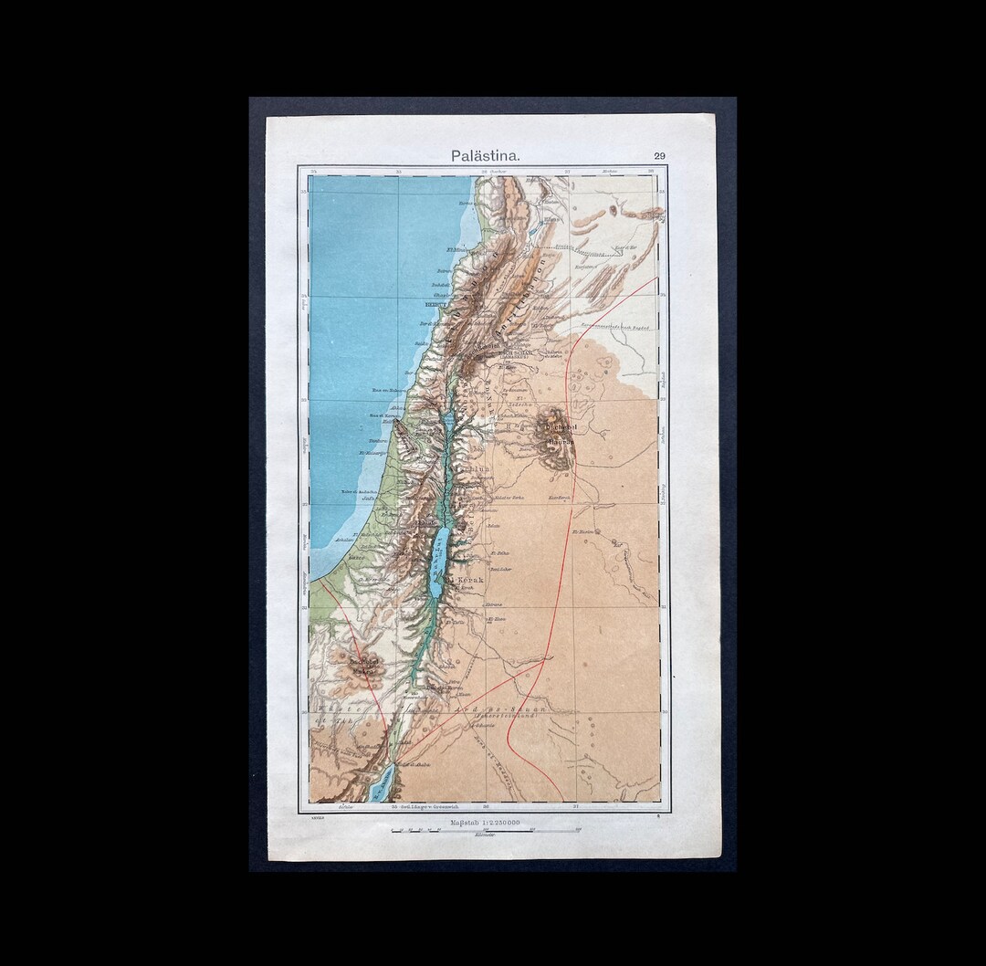 C. 1908 PALESTINE ANTIQUE MAP Original Antique Print Map of Palestine ...