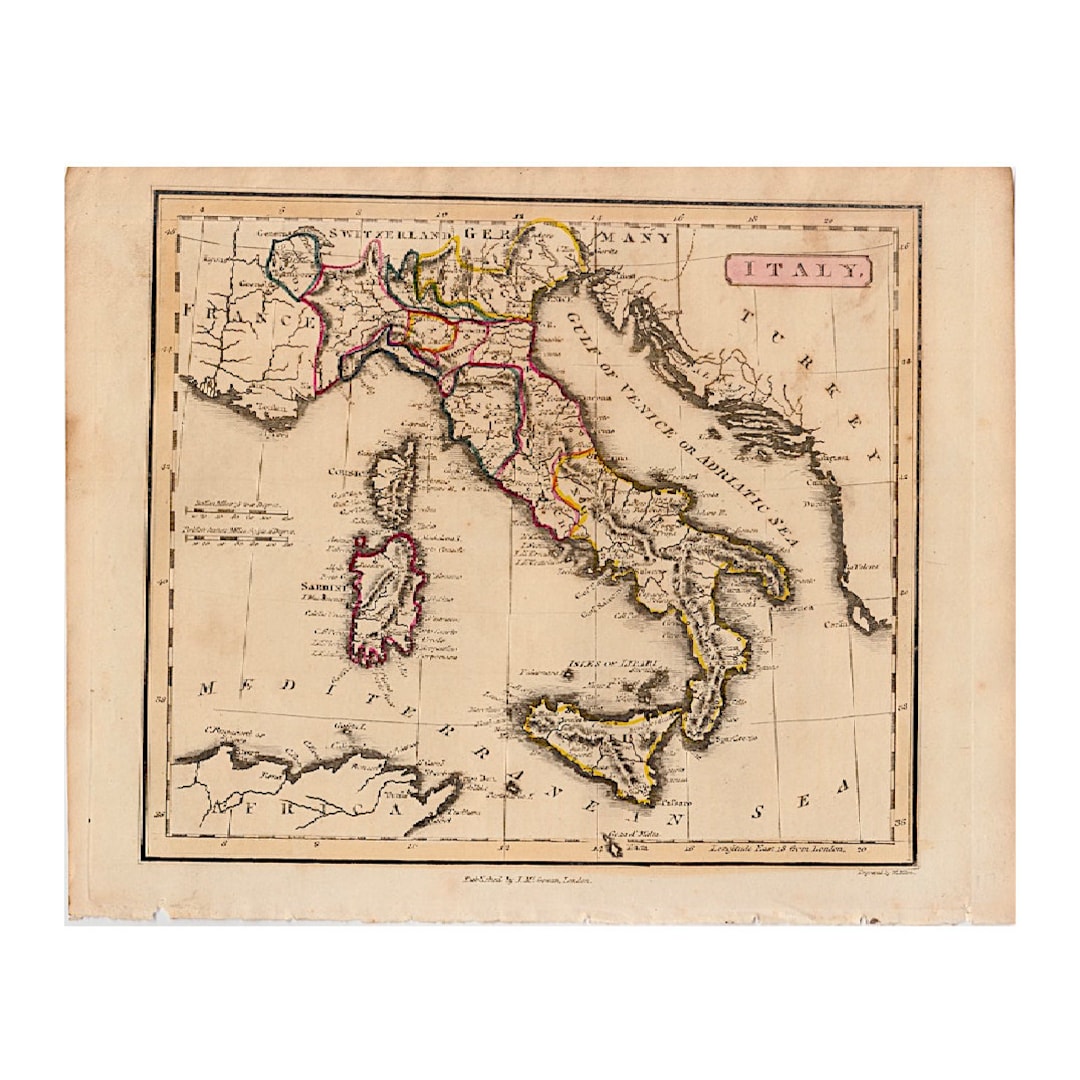 C. 1810 ITALY MAP • Original Antique Map • Hand Colored Engraving ...