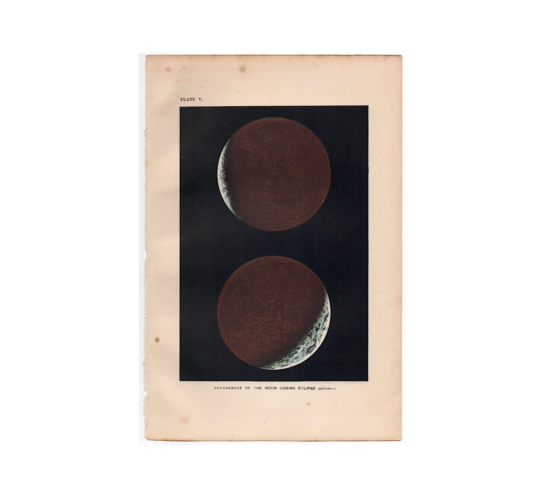 C. 1897 LUNAR ECLIPSE Lithograph • Original Antique Print • Astronomy Print • Celestial Print ...