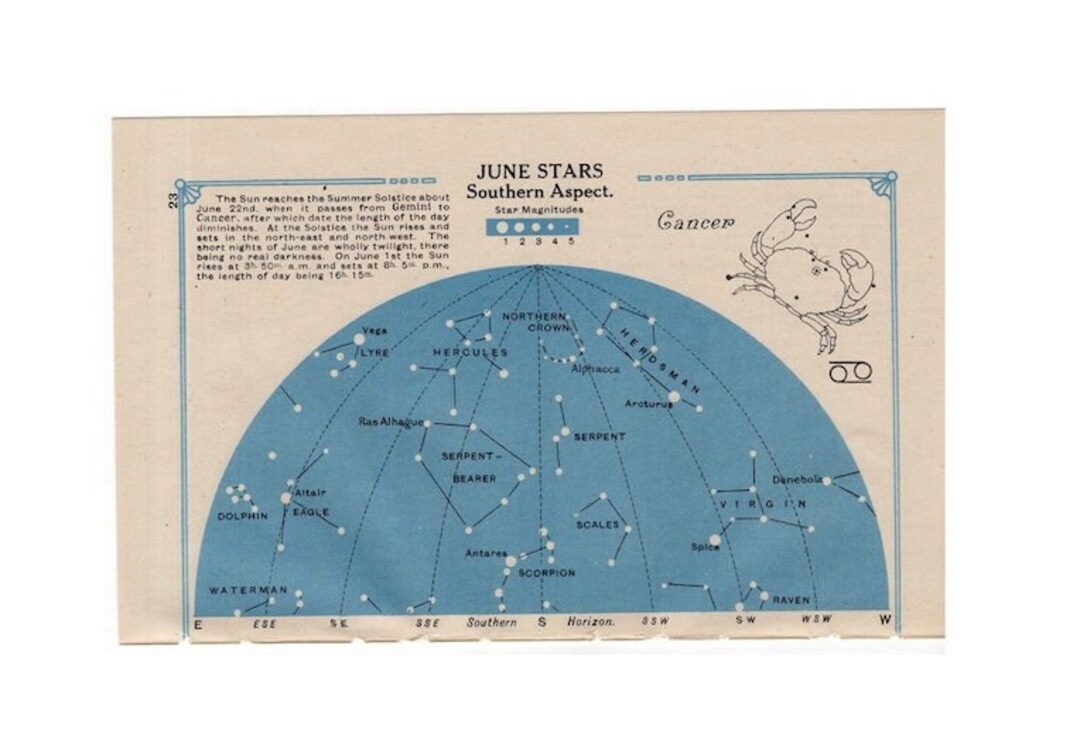 1920 CANCER Star Chart Original Vintage Celestial Astronomy Lithograph ...