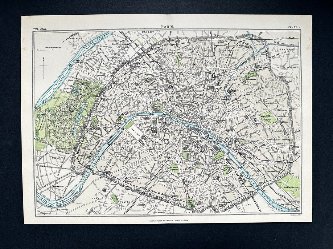 PARIS • ANTIQUE MAP C. 1876 • Original Antique Print • Map of France ...