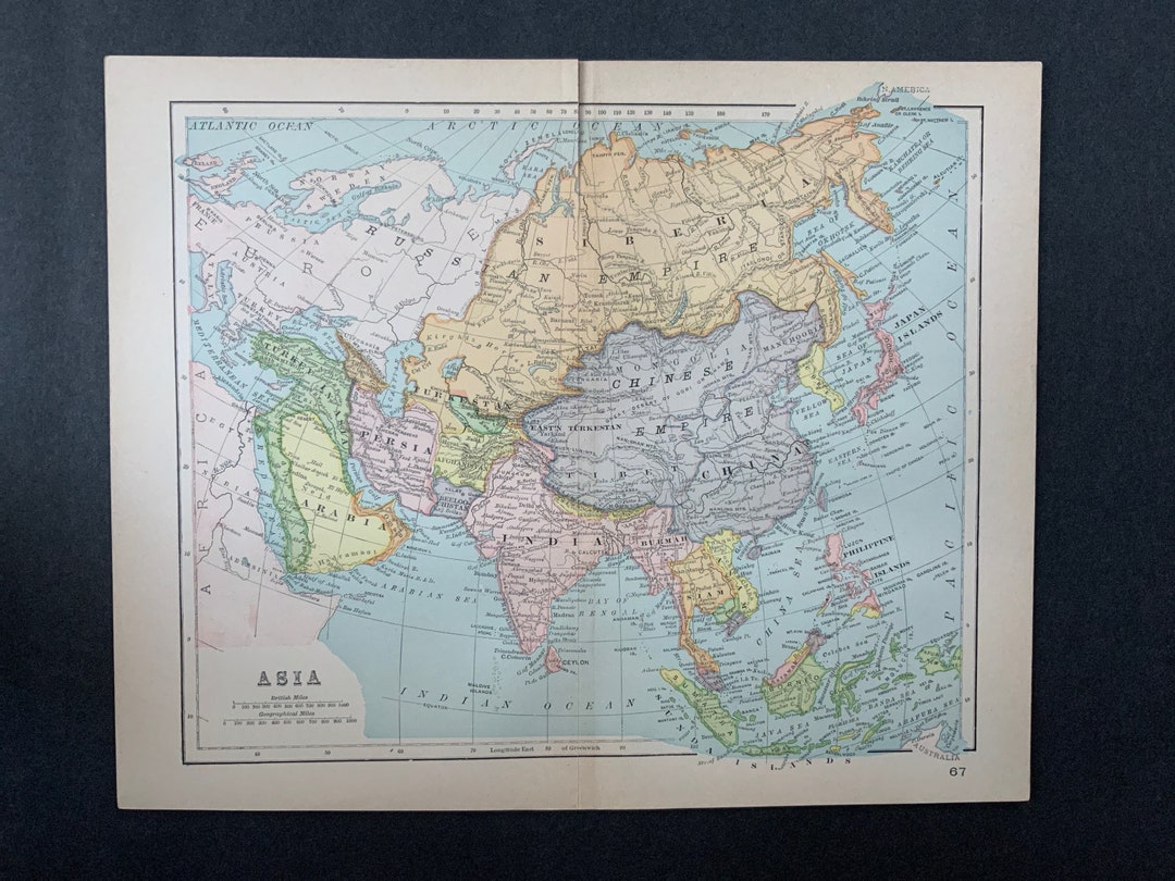 C. 1893 ASIA Map • Original Antique Map • Original Antique Print • Map ...