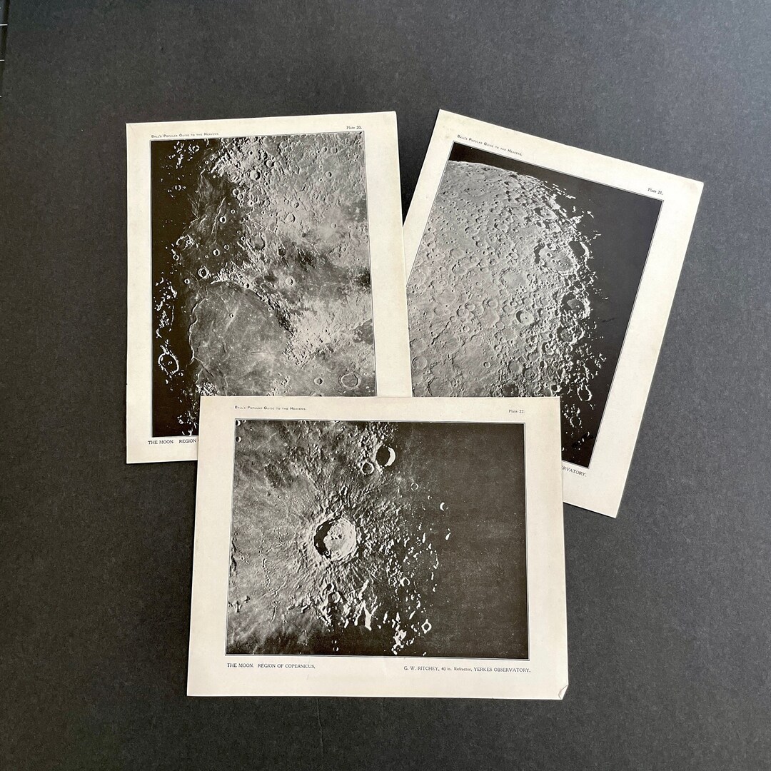 C. 1910 MOON SURFACE Lithographs • Set of 3 Original Antique Prints ...