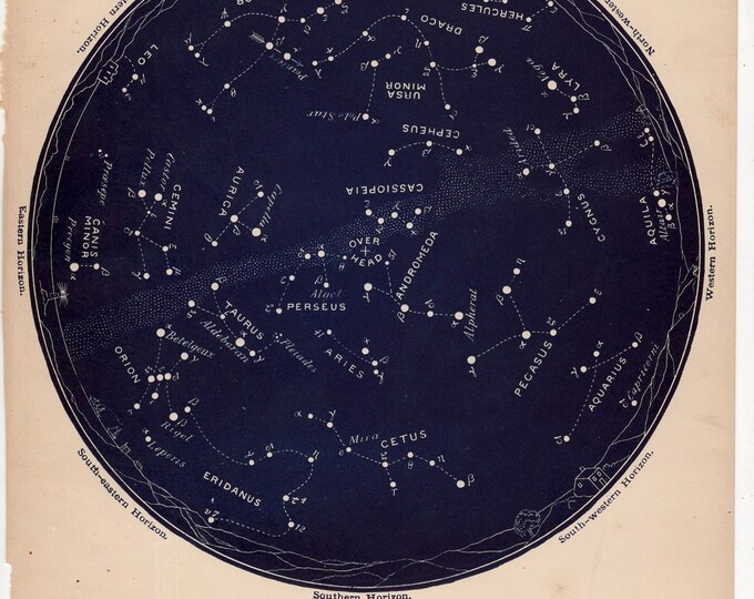 1896 November December Constellation Star Chart Original Antique ...