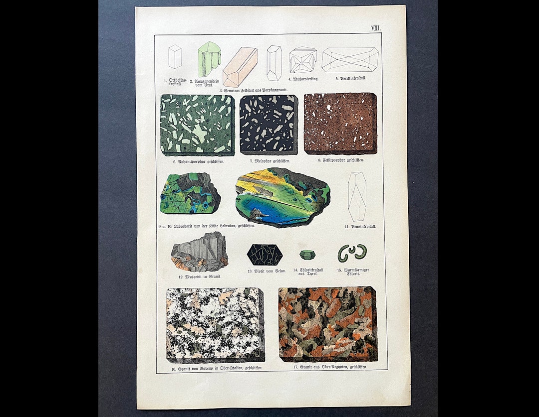 C. 1878 • GEMS & MINERALS Lithograph • Original Antique Print ...