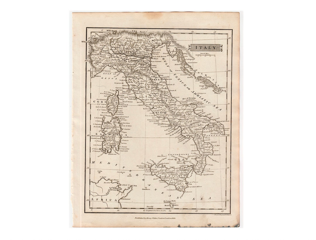 C. 1825 ITALY MAP Engraving • Original Antique Map • Italia • Old Map ...