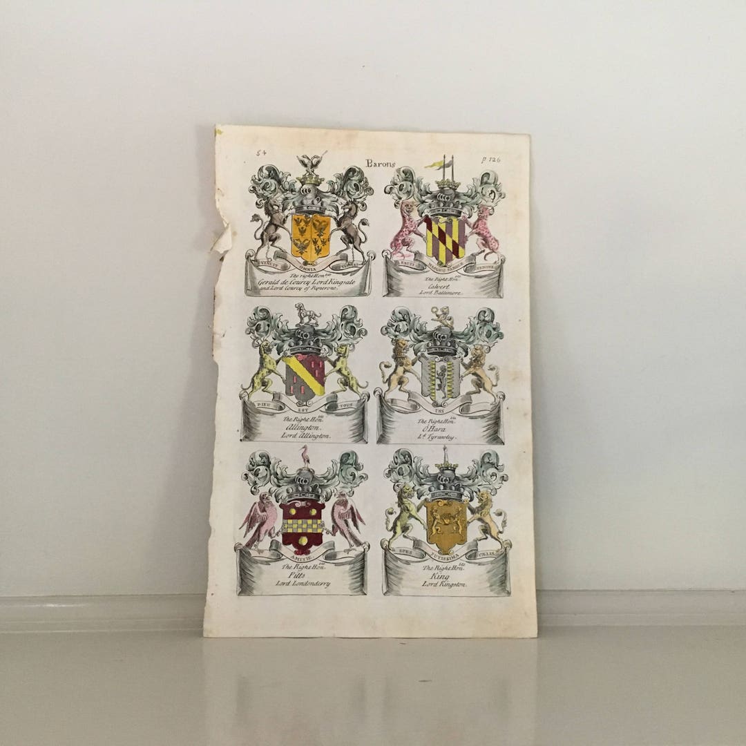 C. 1679 DISPLAY OF HERALDRY • Original Antique Print • Coat of Arms ...