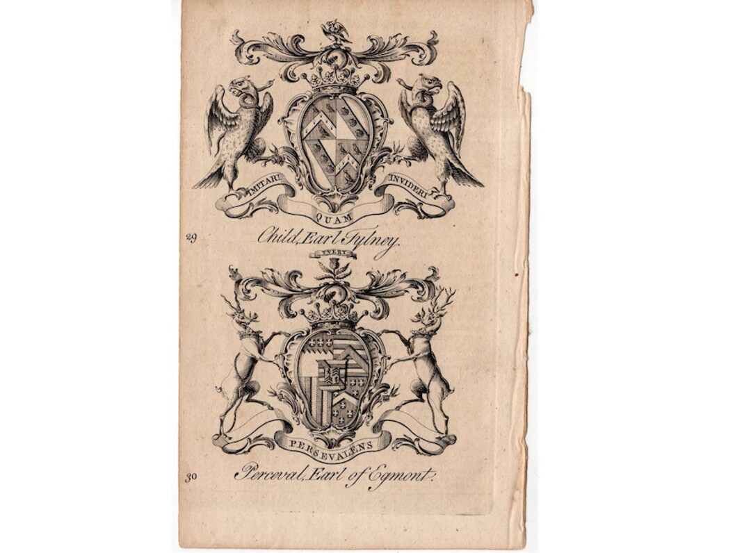 C. 1754 IRISH CREST Engraving • Peerage of Ireland • Heraldic ...