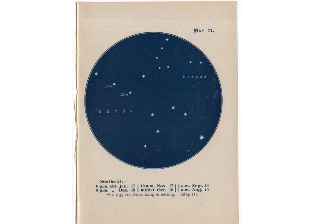 C. 1944 PISCES & CETUS CONSTELLATION Star Map Lithograph - Original ...