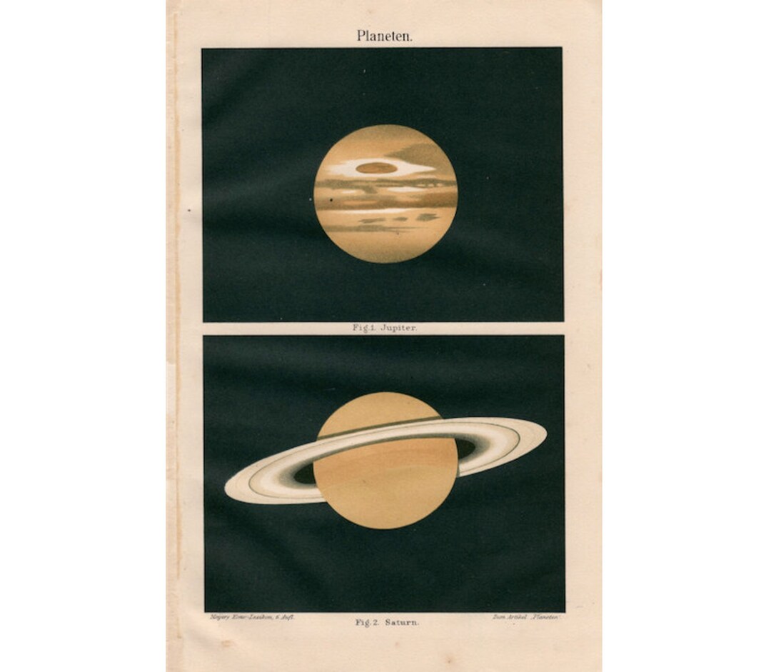 C. 1889 SATURN & JUPITER PLANETS Lithograph Original Antique Print ...
