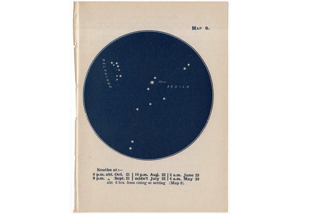 C. 1944 - CAPRICORN & AQUILA CONSTELLATION Star Map Lithograph ...