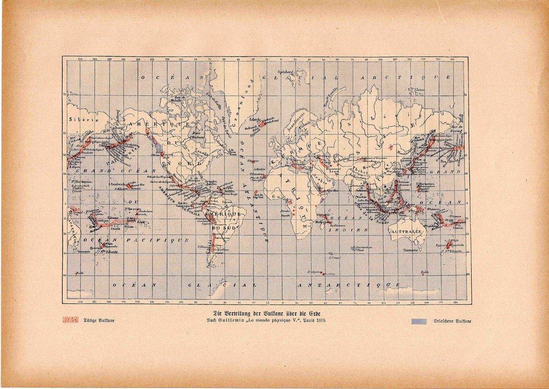 C. 1900 WORLD MAP • Original Antique Print • Map Lithograph • Mercator ...