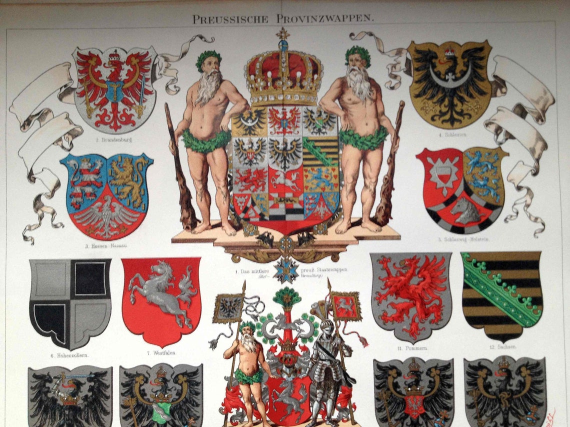1894 CREST & ORDERS Print - Prussian HERALDRY Lithograph Original ...