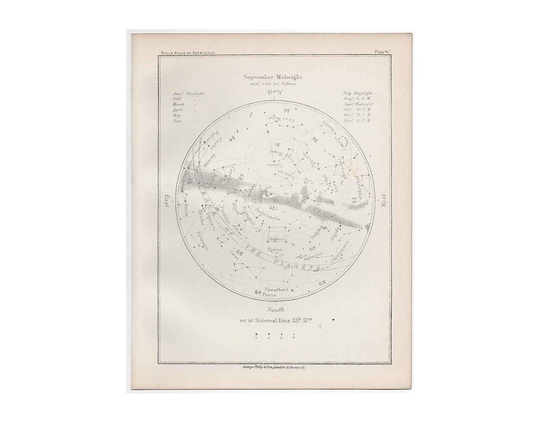 C. 1892 SEPTEMBER STARS Print • Original Antique Print - Star Map ...