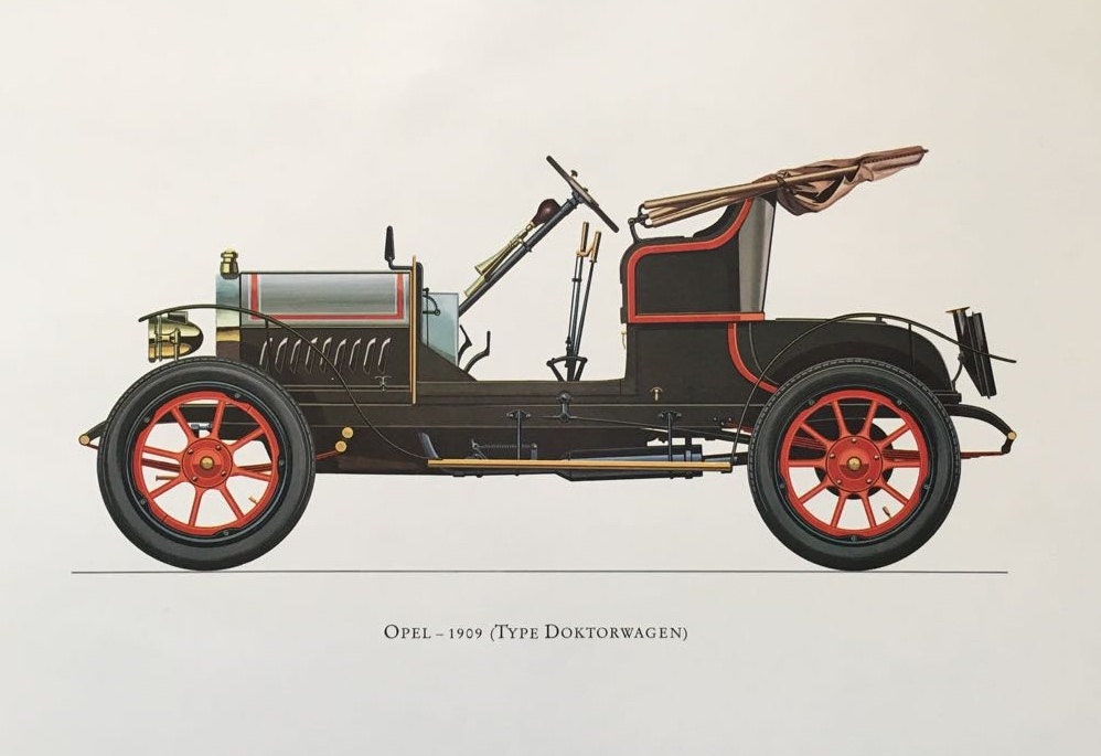 OPEL 1909 - Classic Car Print - Original Vintage Lithograph Printed in ...