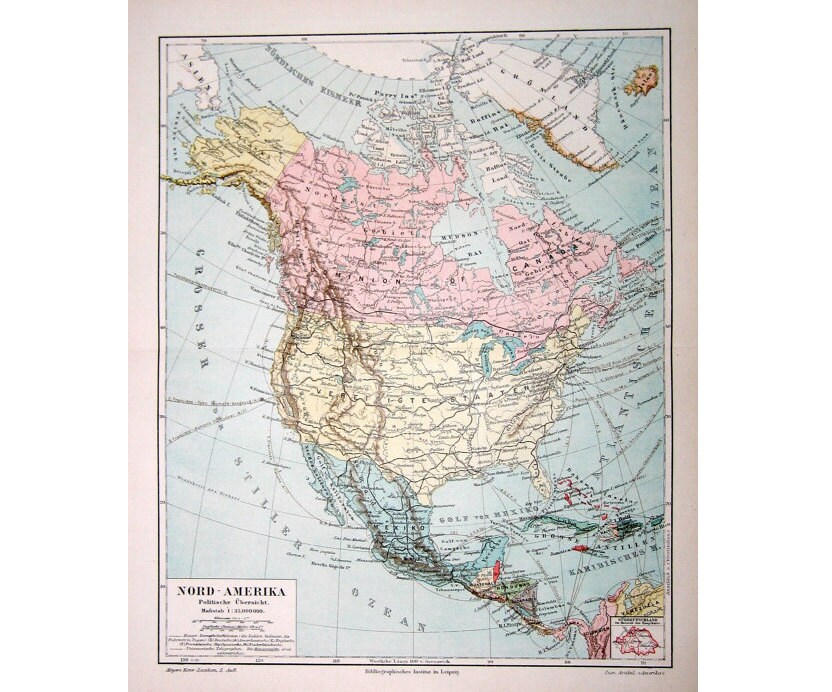1889 ANTIQUE MAP USA of North America original antique | Etsy