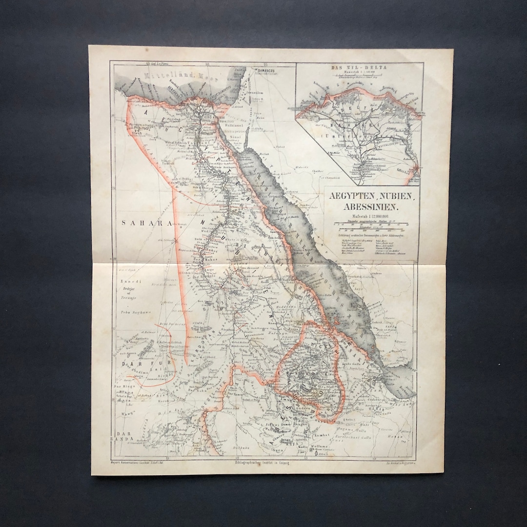 C. 1875 EGYPT MAP • Original Antique Print • Map of Egypt • Africa Map ...