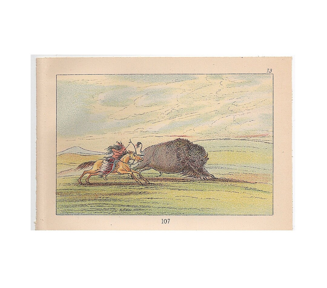 C. 1926 BUFFALO HUNT Lithograph • Original Antique Print • Native ...
