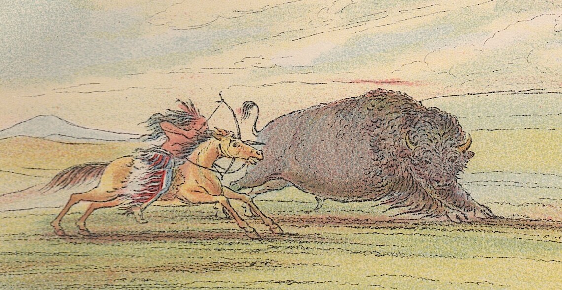 C. 1926 BUFFALO HUNT Lithograph • Original Antique Print • Native ...