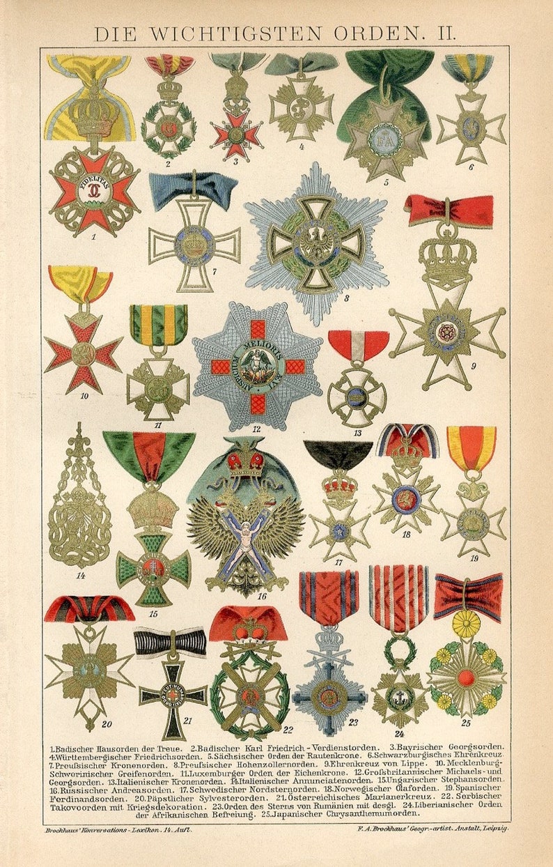 C. 1903 ORDERS OF MERIT Print - Antique Lithograph - German Order ...
