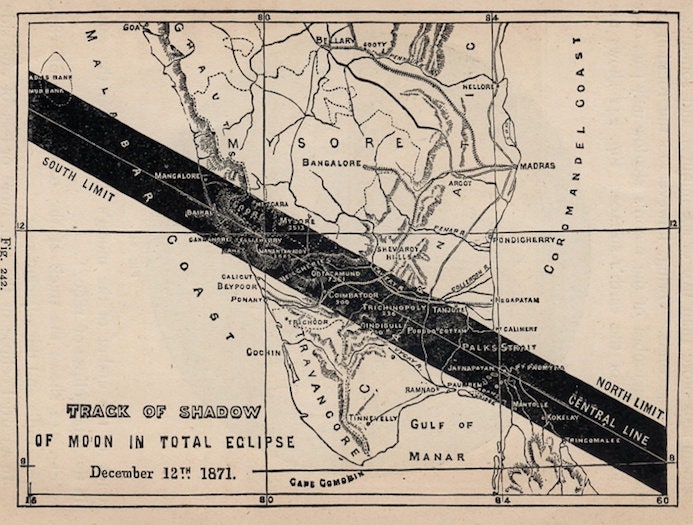 Antique Print • LUNAR ECLIPSE PRINT • C.1882 • Original Antique ...