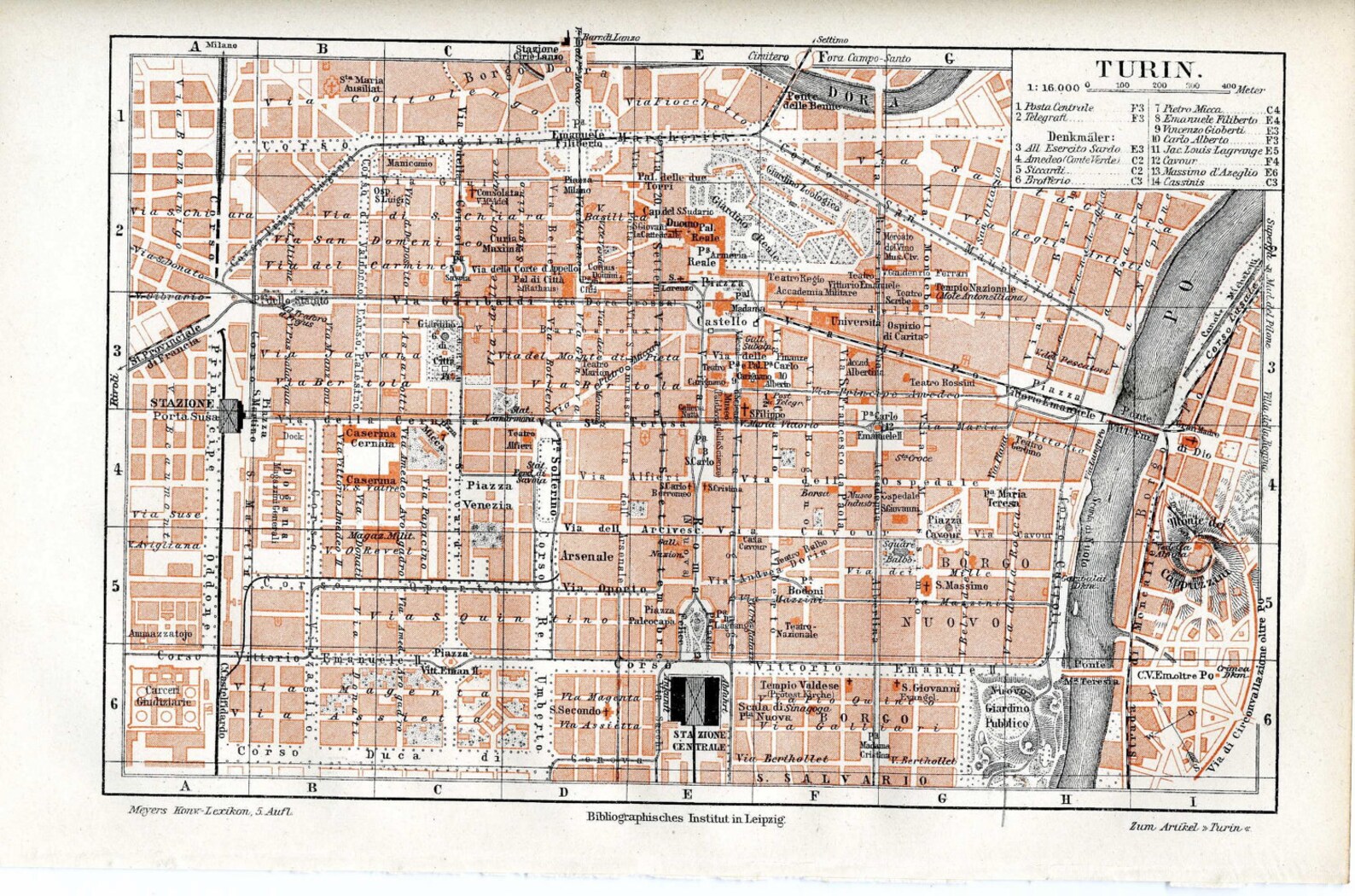 TURIN • Antique Map C. 1875 • ITALY MAP • Original Antique Print • Map ...