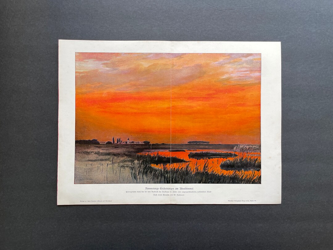 C. 1900 SUNSET Lithograph • Original Antique Print • Landscape Print ...