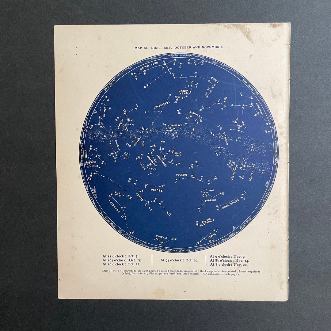 C. 1887 OCTOBER & NOVEMBER STARS Lithograph - Antique Astronomy Print ...