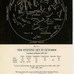 C.1977 OCTOBER STAR MAP - Celestial Zodiac Constellation Print ...