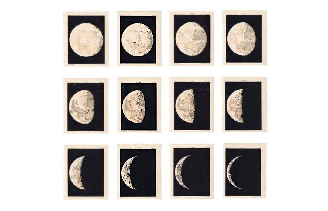 C. 1925 VINTAGE MOON PHASE Lithographs - Set of 12 Vintage Astronomy ...