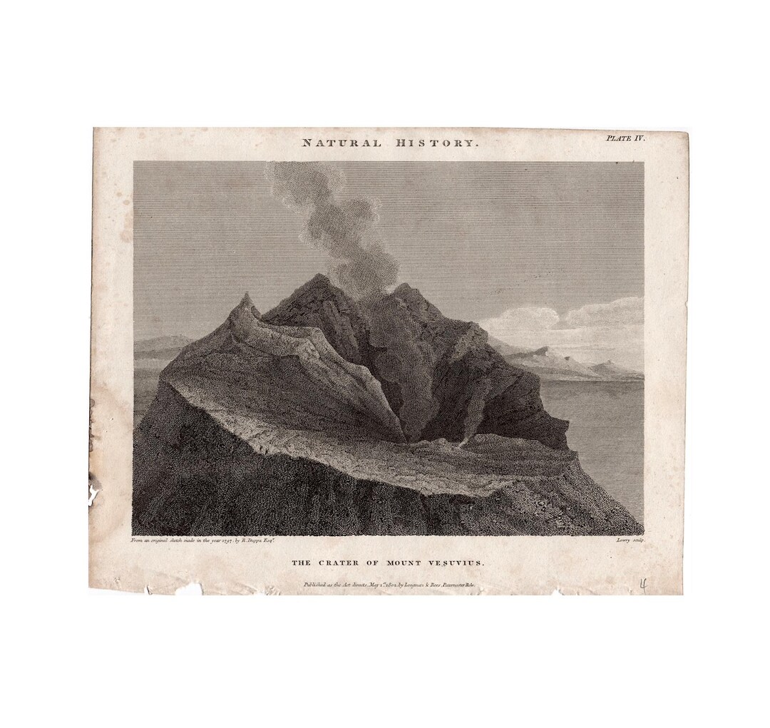 C. 1820 MOUNT VESUVIUS Engraving • Original Antique Print • Volcano ...