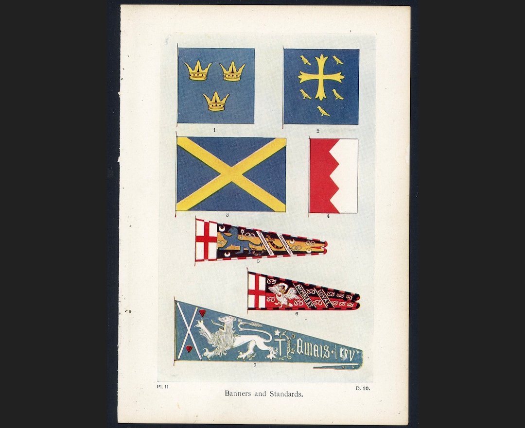 C. 1926 BANNERS & STANDARDS Lithograph • Original Antique Print • Flags ...