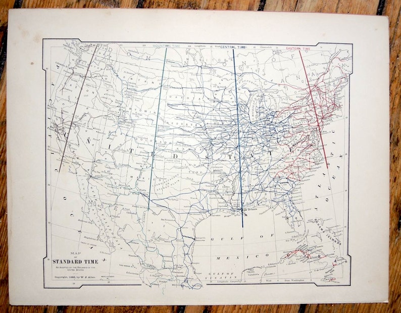 C. 1887 UNITED STATES MAP - Standard Time Map - Original Antique Map ...