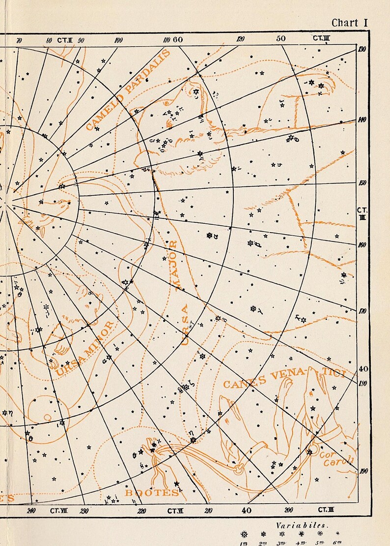 STAR CHART I C. 1908 • Original Antique Print • Celestial Constellation ...