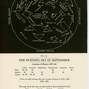 C.1977 SEPTEMBER STAR MAP - Celestial Zodiac Constellation Print ...