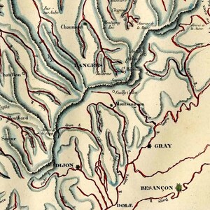 C. 1861 FRANCE Map • Mountains of Langres, France • Original Antique ...