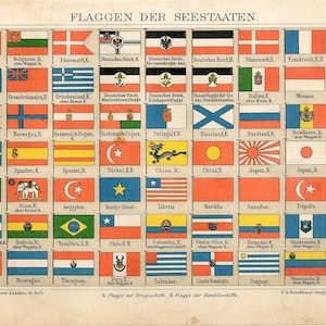 C. 1875 NATIONAL MARINE FLAGS Print - Original Antique Print ...