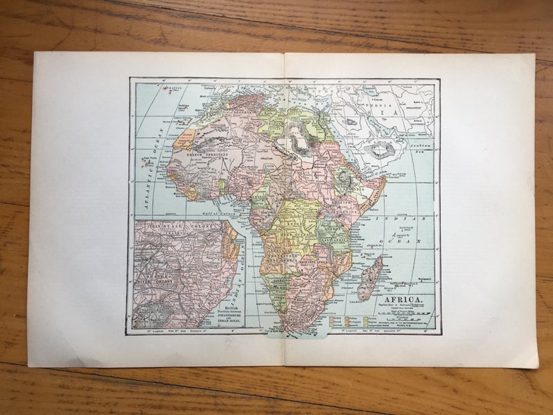 C. 1910 AFRICA ANTIQUE MAP Lithograph Original Antique Print - Etsy