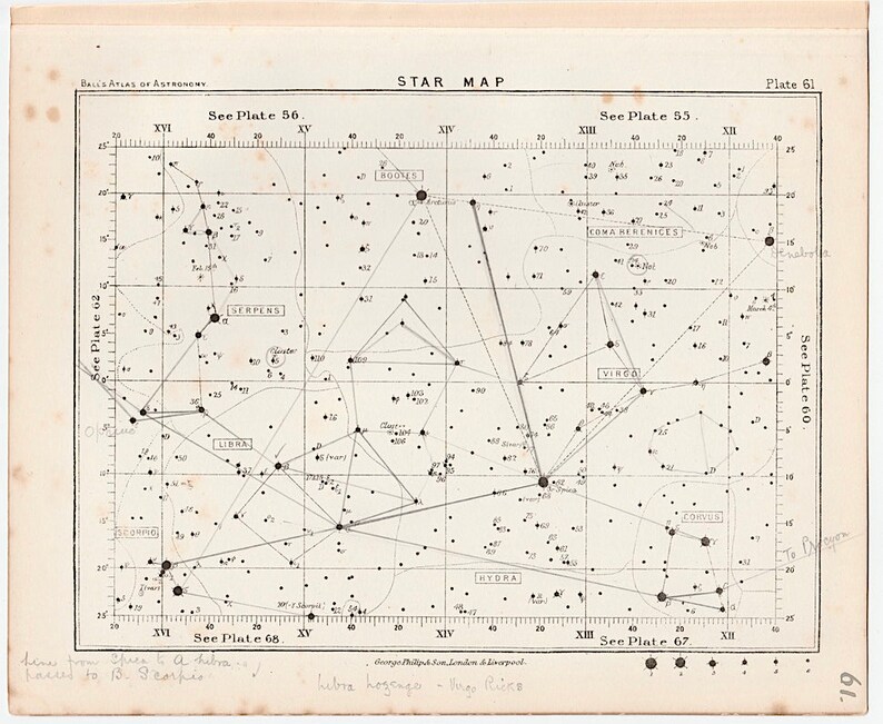 C. 1892 STAR MAP 61 Lithograph • Original Antique Print • Astronomy ...