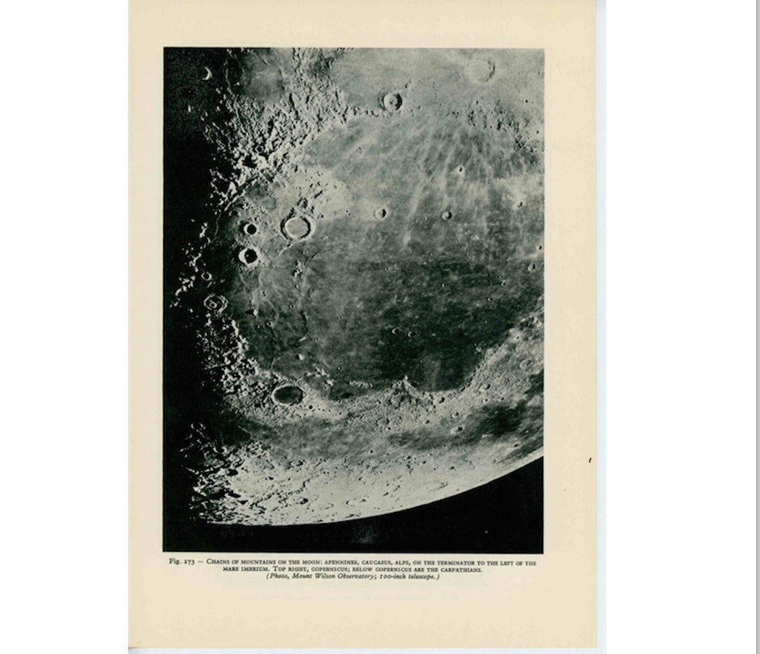 C. 1959 MOON LUNAR LANDSCAPE Lithograph • Original Vintage Print - Astronomy Planet Mountains ...