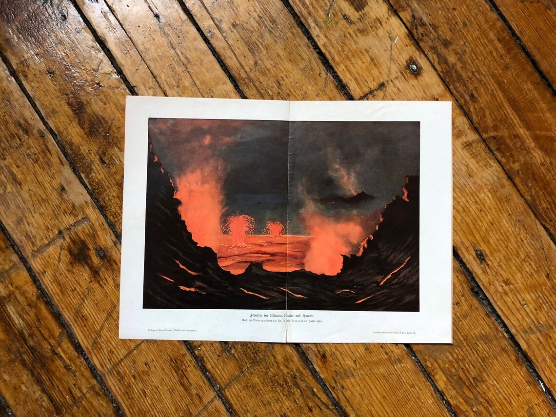 1900 VOLCANO ERUPTING LAVA Print - Original Antique Print of Kilauea ...