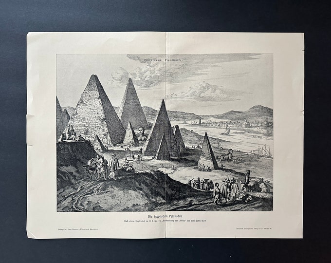C. 1900 EGYPT PYRAMIDS Lithograph • Original Antique Print - Egyptian ...